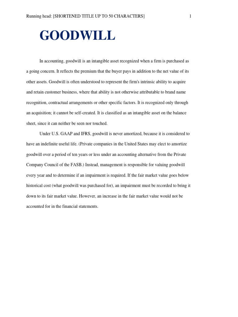 Document Goodwill | PDF | Goodwill (Accounting) | Accounting