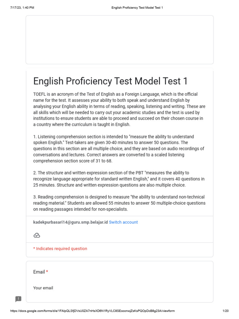 English Proficiency Test Model Test 1 | PDF | Multiple Choice | Test Of ...