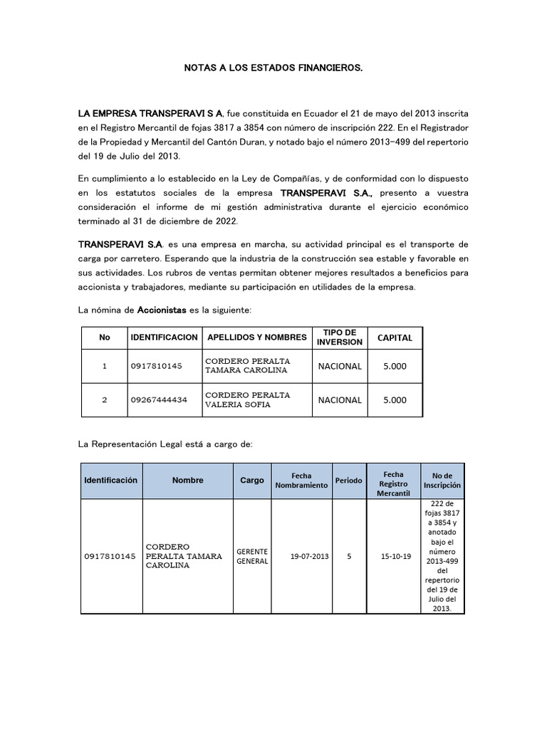 2022 Notas A Los Estados Financieros-Signed-Signed | Descargar gratis PDF | normas ...