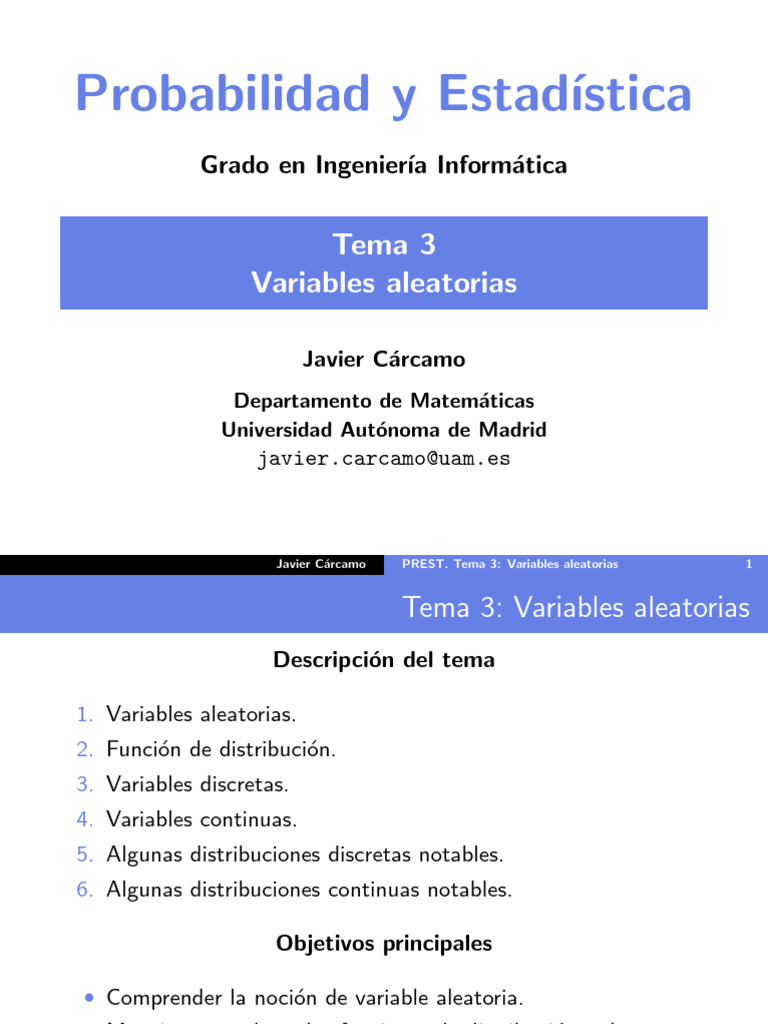 Tema 3 Variables Aleatorias | PDF | Variable aleatoria | Distribución normal