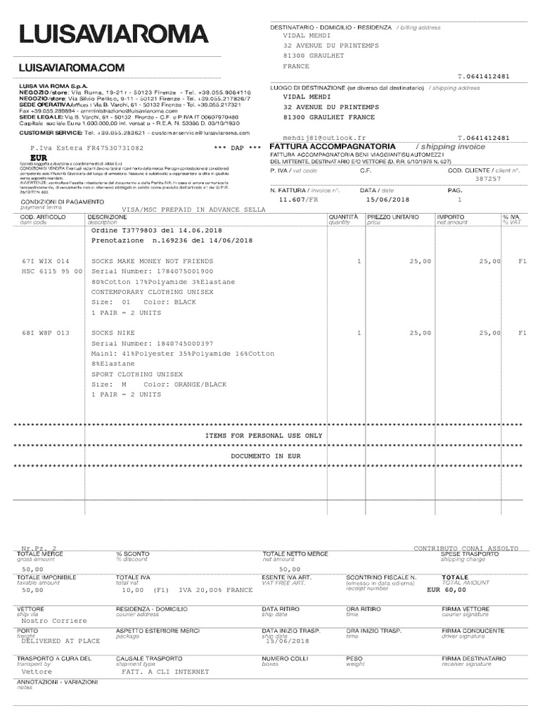 Facture Luisaviarom | PDF | Clothing