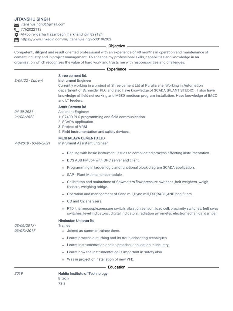Instrument Engineer Resume Overview | PDF | Programmable Logic ...