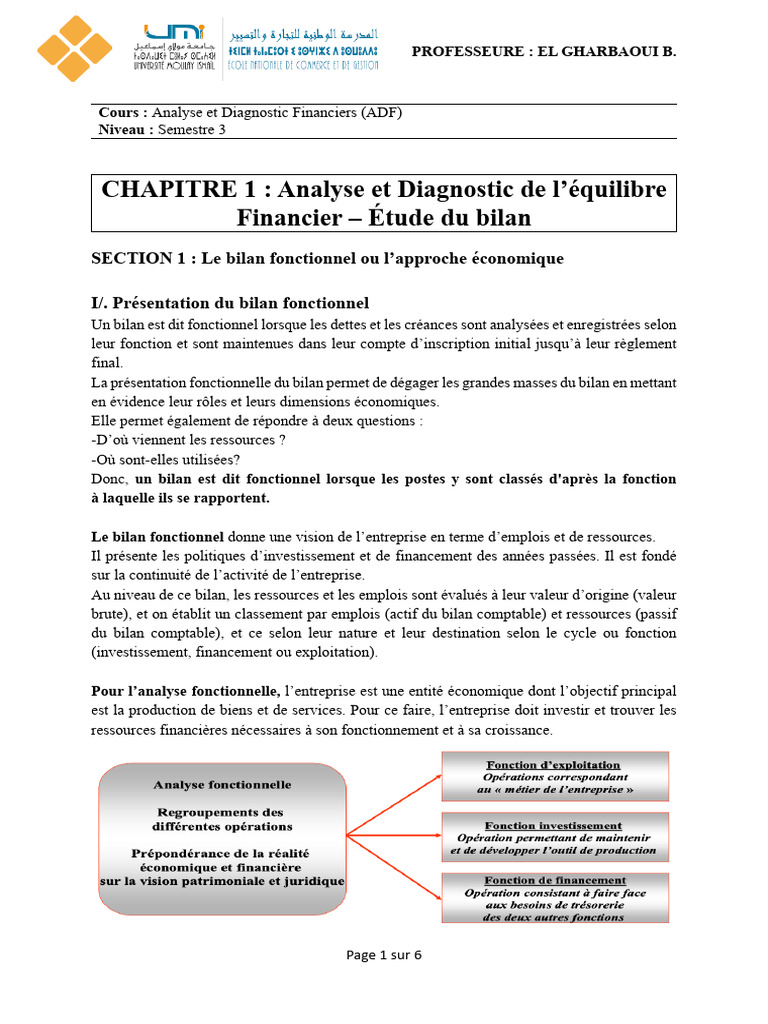 Analyse du Bilan Fonctionnel et Équilibre Financier | PDF | Bilan ...