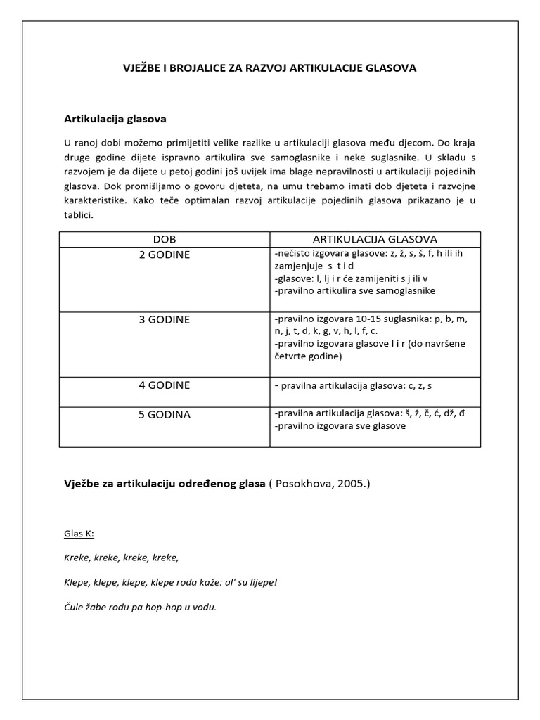 Vježbe I Brojalice Za Razvoj Artikulacije | PDF
