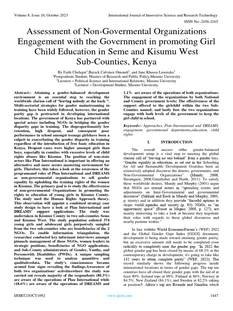 Assessment of Non-Govermental Organizations Engagement With The ...