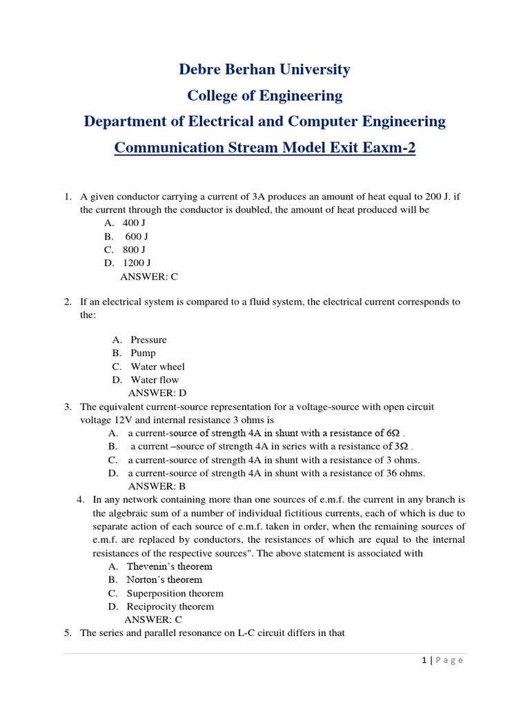 Electrical Engineering Exam Questions | PDF | Electrical Network ...