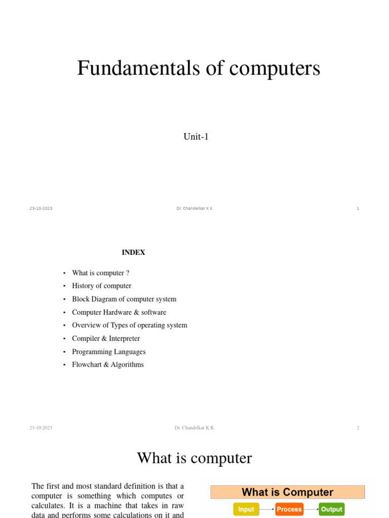 Fundamentals of Computer - Unit 1 | PDF | Input/Output | Computer Data ...