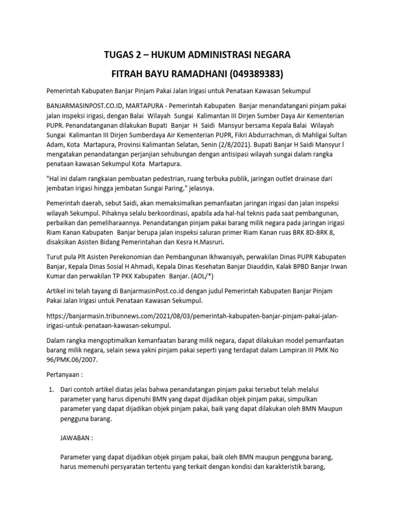 Pinjam Pakai Jalan Irigasi Di Banjar Pdf