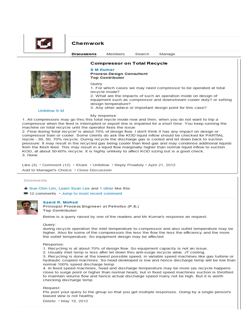 Compressor On Total Recycle | PDF | Chemical Engineering | Applied And ...
