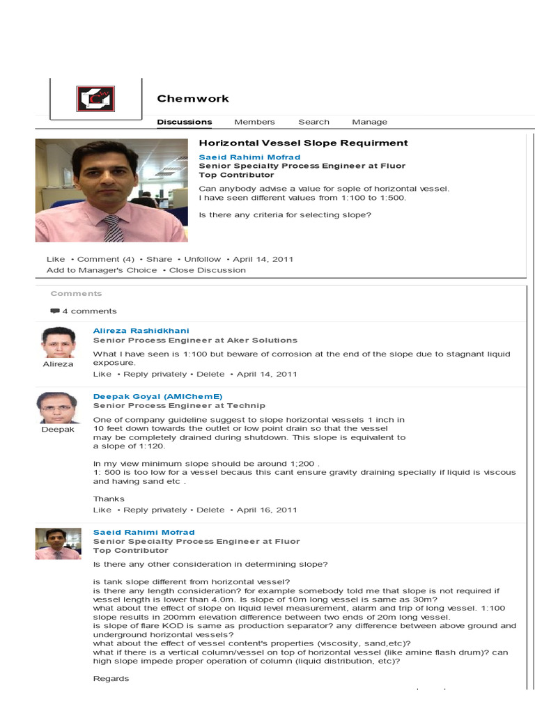 Horizontal Vessel Slope Requirment | PDF | Gases | Mechanical Engineering