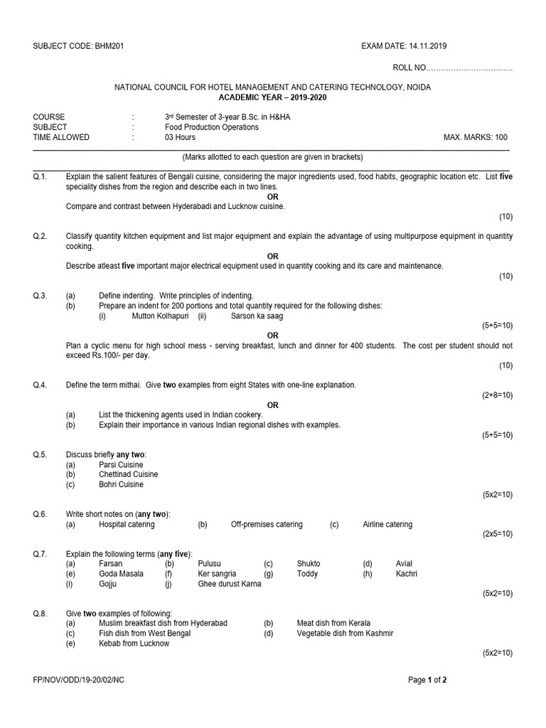 Food Production Ouestion Paper | Download Free PDF | Foods | Home Economics
