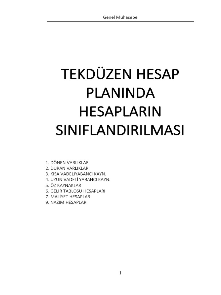 Tek Duzen Hesap Plani | PDF