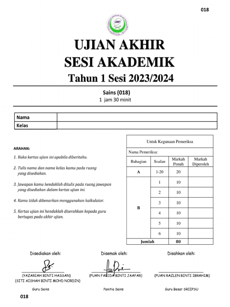 Uasa Sains Tahun 1 | PDF