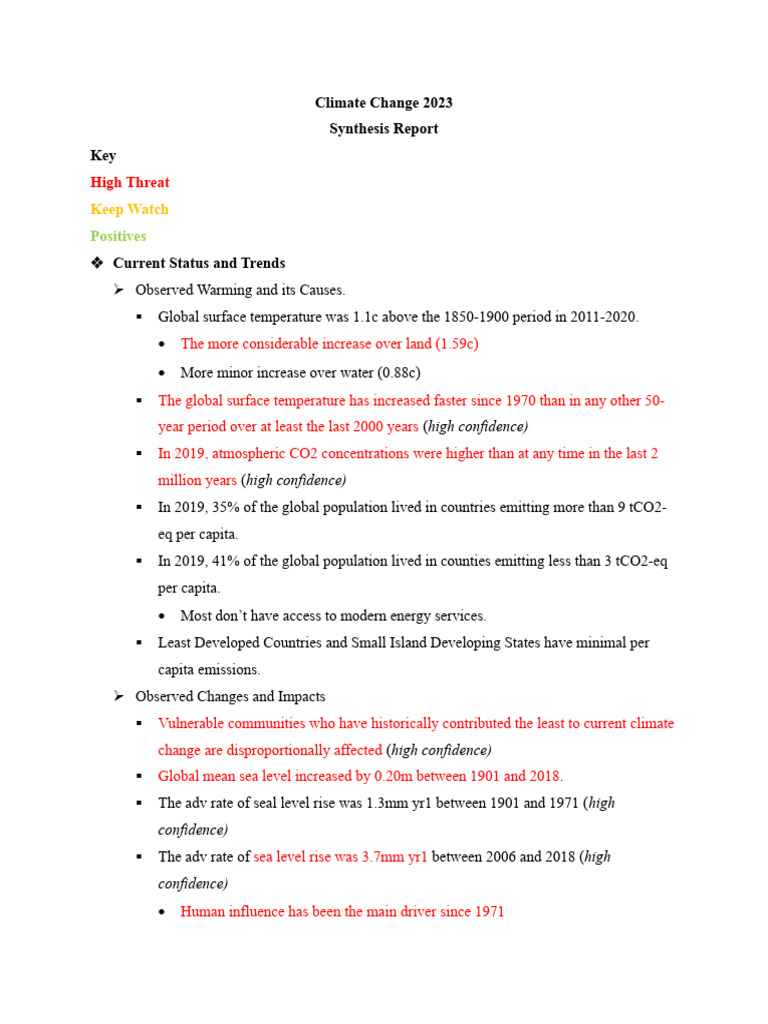 UN Climate Change Report 2023 | PDF