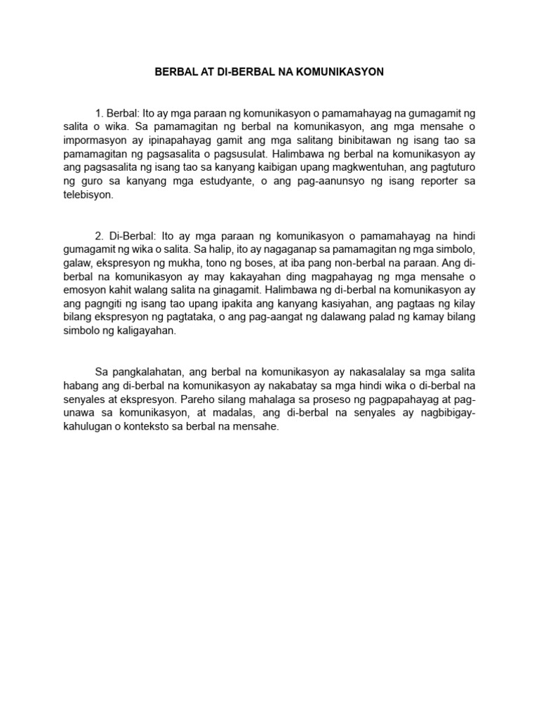 Berbal at Di-Berbal Na Komunikasyon | PDF