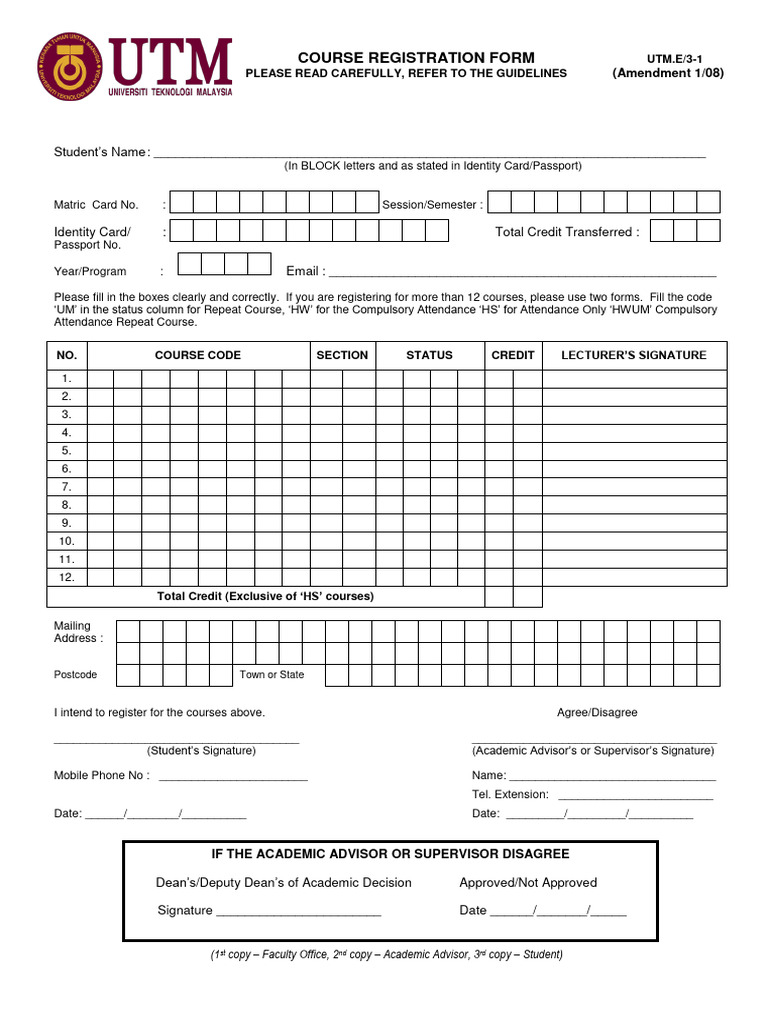 Course Registration Form | PDF | Identity Document | Government