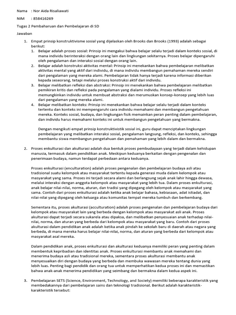Tugas 2 Pembaharuan dan Pembelajaran di SD | PDF