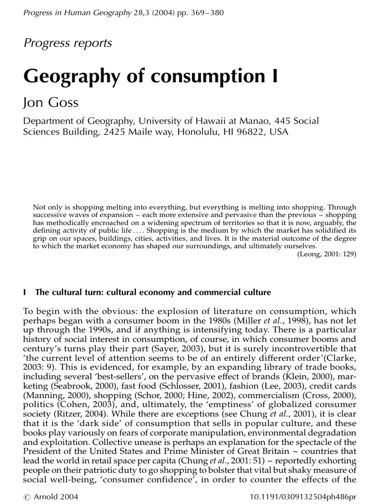 Goss - Geography of Consumption 1 | PDF | Consumerism