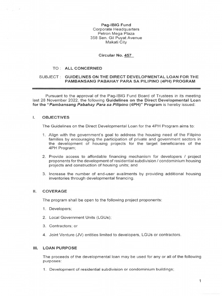 Guidelines On The Direct Developmental Loan For The Pambansang Pabahay ...