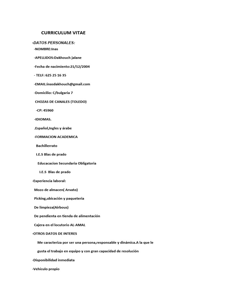 CV de Inas Dakhouch Jalane | PDF