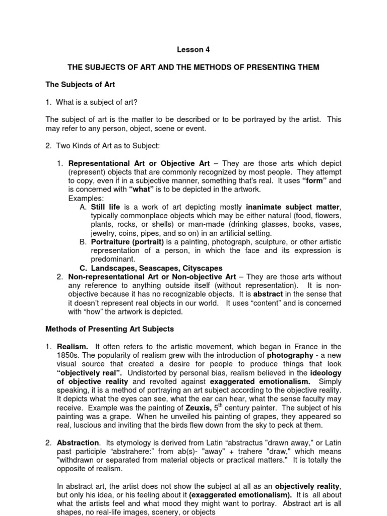 Art Subjects & Presentation Methods | PDF | Impressionism | Surrealism