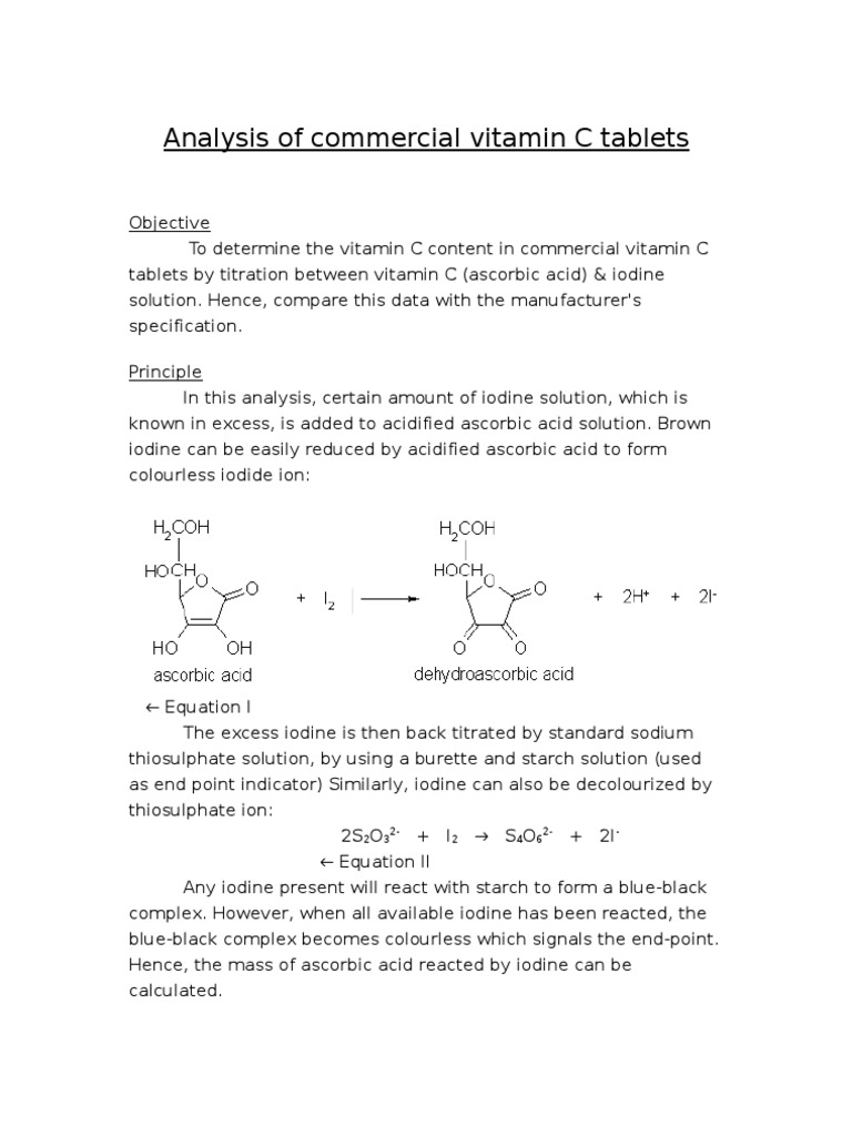 Analysis of Commercial Vitamin C Tablets | PDF | Vitamin C | Titration