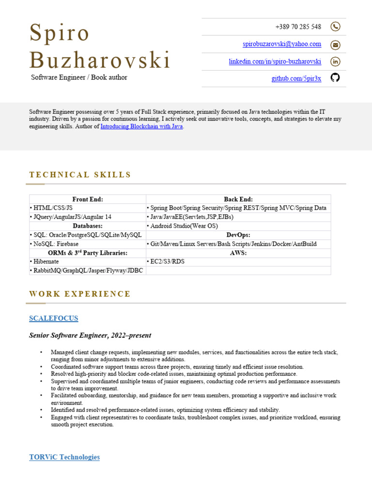SB CV | PDF | Java (Programming Language) | Spring Framework