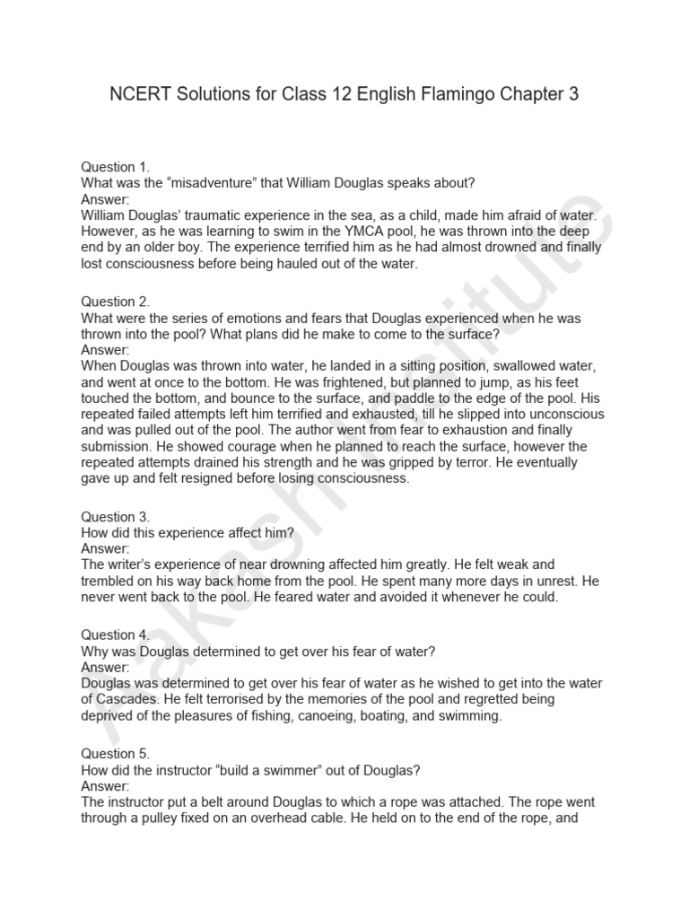 NCERT Solutions For Class 12 English Flamingo Chapter 3 | PDF | Swimming NCERT Solutions For Class 12 English Flamingo Chapter 3 | PDF | Swimming
