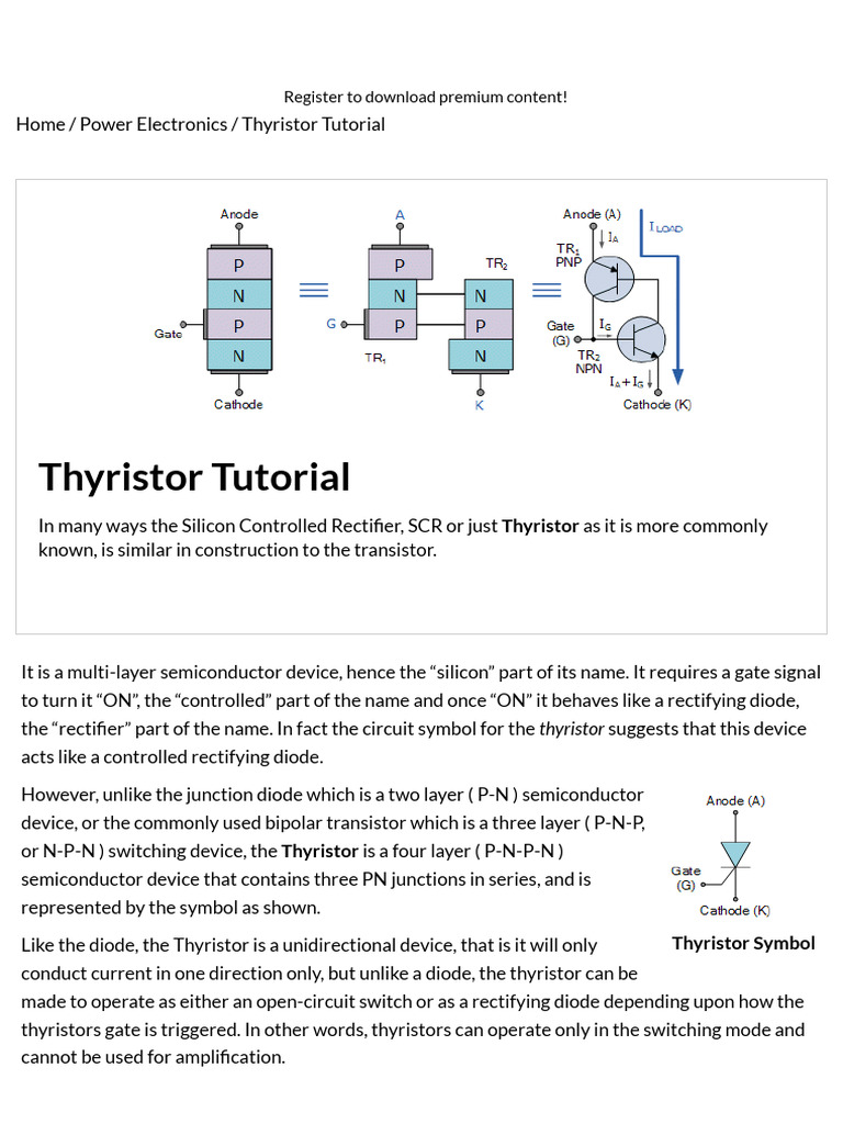 Thyristor or Silicon Controlled Rectifier Tutorial | PDF | Electromagnetism | Electrical Engineering