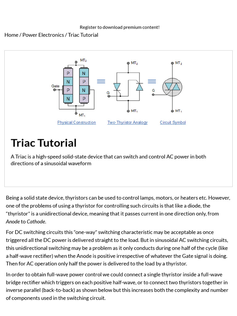 Triac Tutorial and Triac Switching Circuits | PDF | Electricity | Electrical Engineering