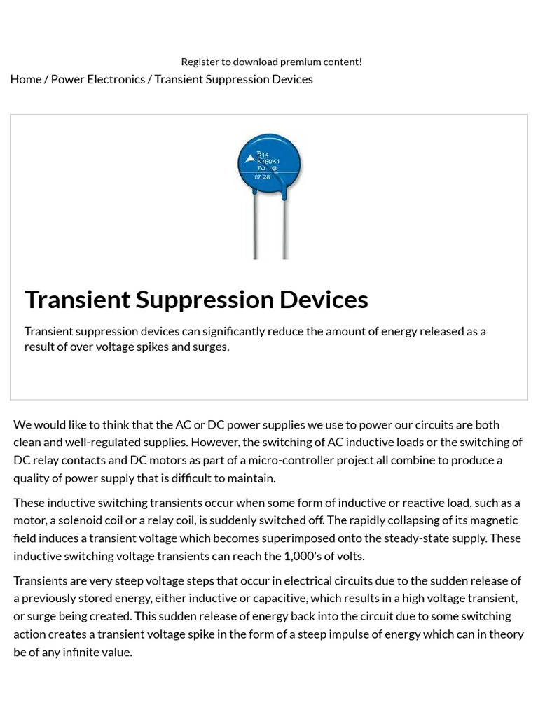 Transient Suppression Devices and Voltage Clamping | PDF | Diode ...