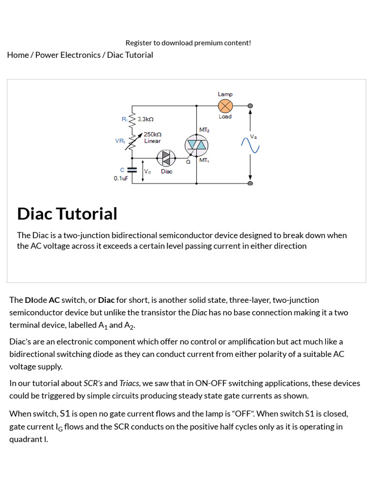 Diac Triac and Quadrac For AC Power Control | PDF | Electronic ...