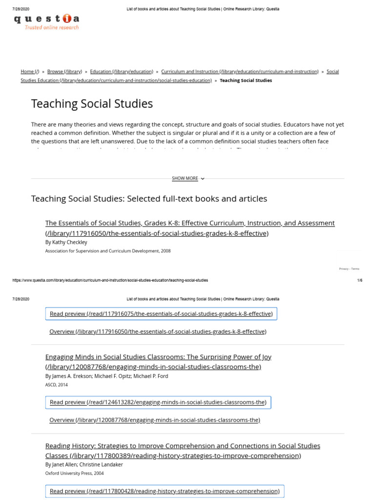 List of Books and Articles About Teaching Social Studies - Online ...