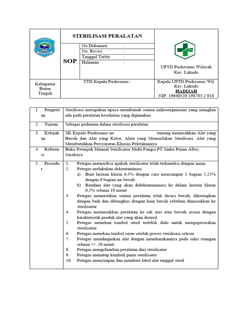 7.3.2.2.b.SOP STERILISASI PERALATAN | PDF