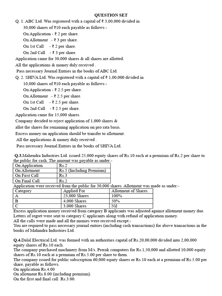 Journal Entries for Share Capital Transactions | PDF | Business