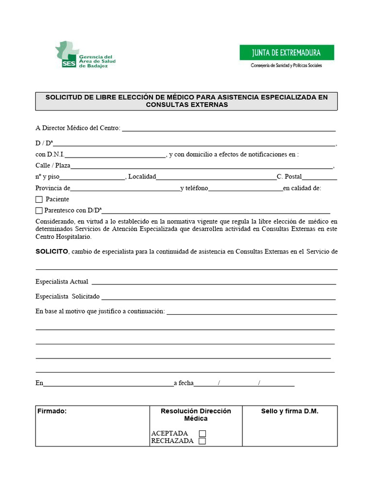 Solicitud Libre Eleccion de Especialista | PDF