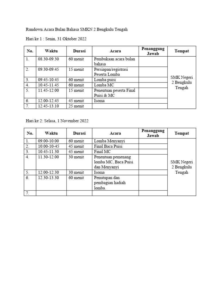 Rundown Acara Bulan Bahasa | PDF