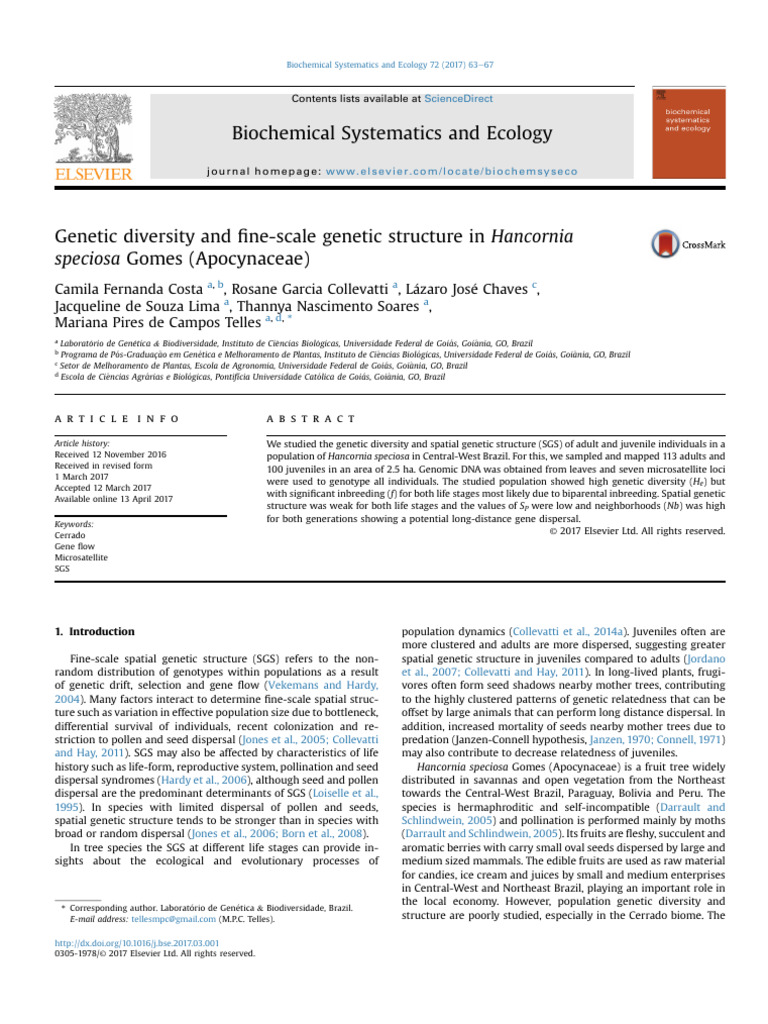 Genetic Diversity and Fine-Scale Genetic Structure in Hancornia | PDF