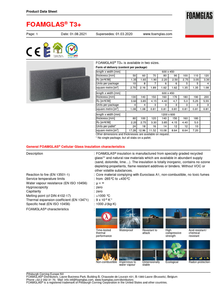 Product Data Sheet, Foamglas, 2021 | PDF | Physical Sciences | Building ...