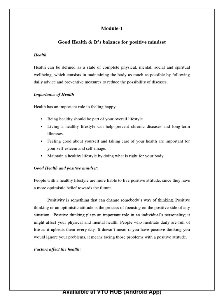 Module-1 Good Health & It's Balance For Positive Mindset | PDF | Stress ...