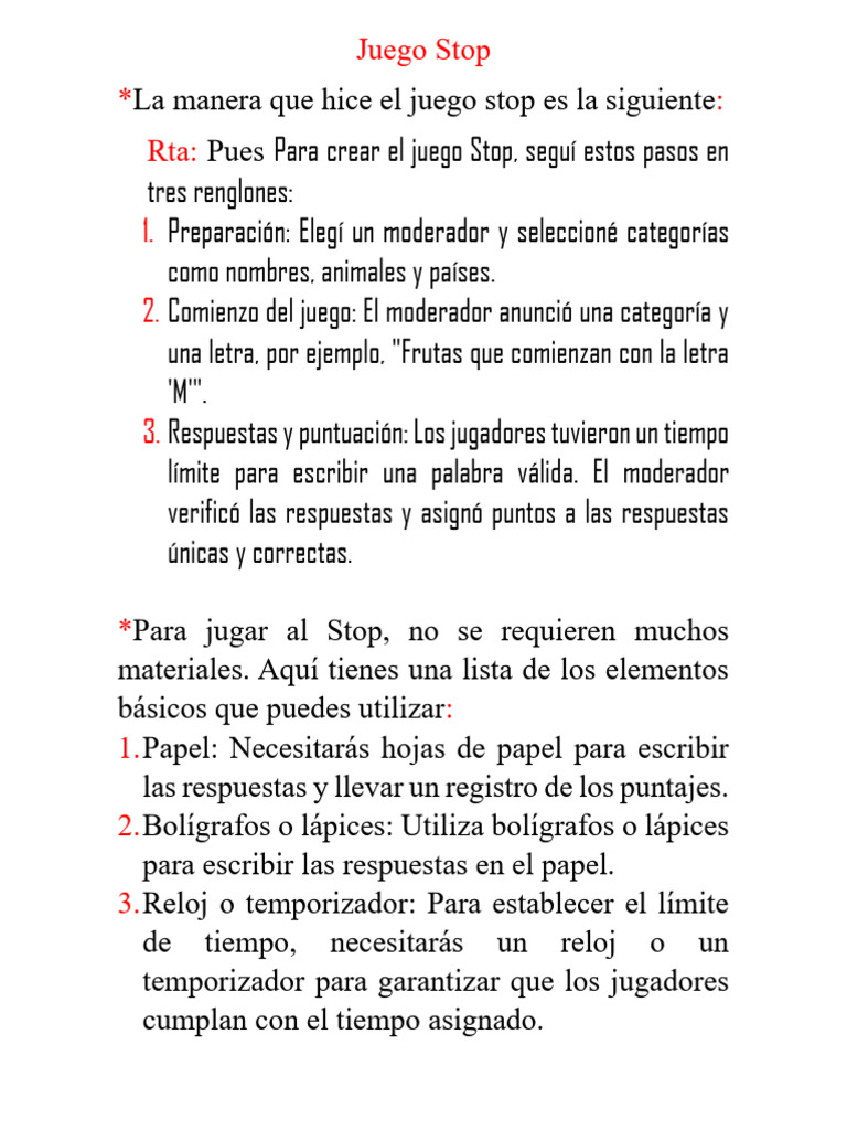 Juego Stop | PDF