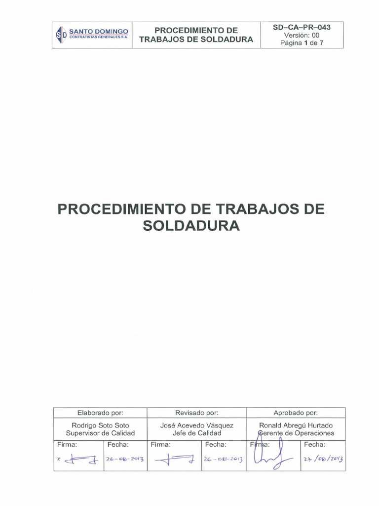 SD CA PR 043 Trabajos de Soldadura | PDF | Soldadura | Construcción