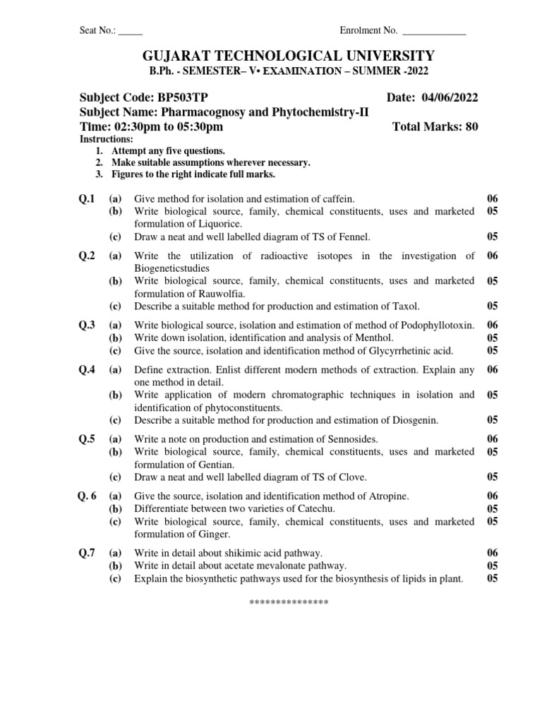 Bp503tp Bpharm Summer 2022 Merged | PDF | Alkaloid | Pharmacognosy