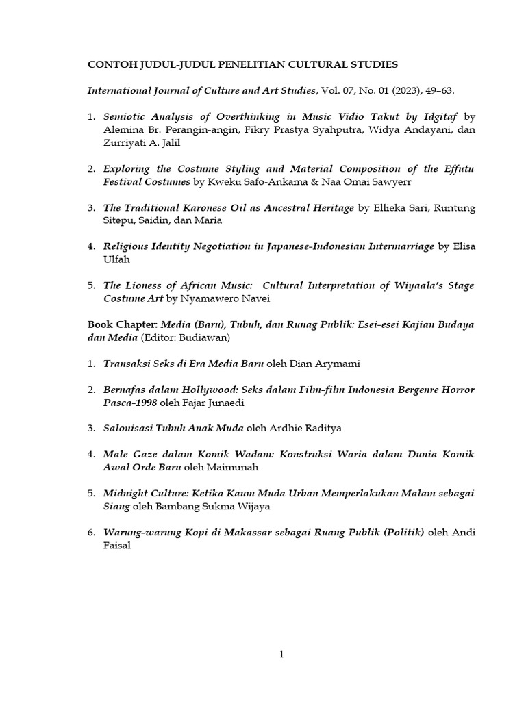 Judul Penelitian Cultural Studies 2023 | PDF | Sejarah | Agama ...