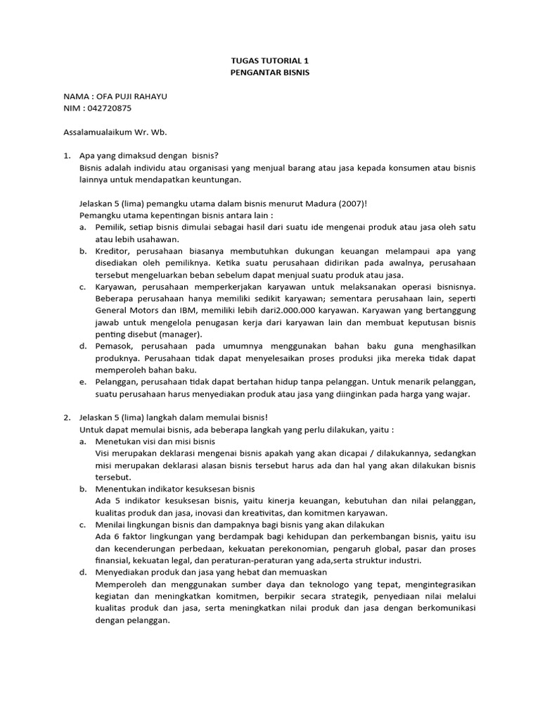 Tugas Tutorial 1 Ekma 4111 | PDF | Bisnis