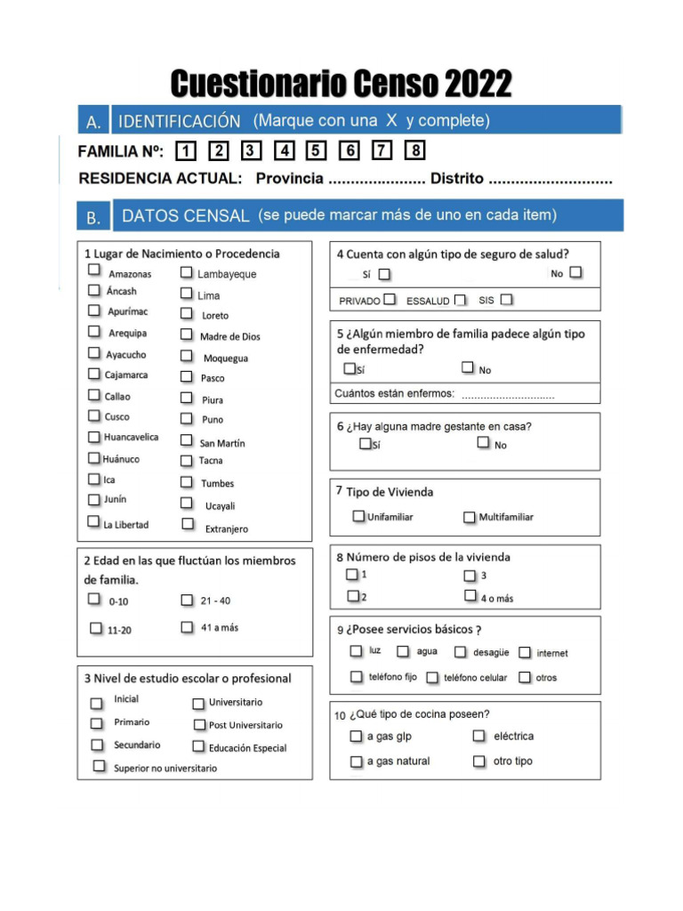 Cuestionario Censo Familiar | PDF