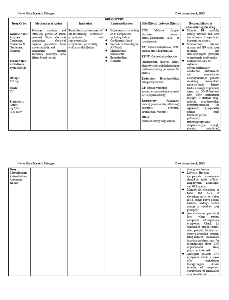 Amiodarone Hydrochloride DRUG STUDY | PDF