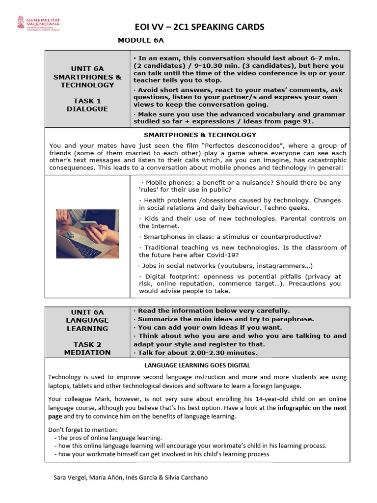 Eoi VV Eoi VV - 2C1 Speaking Cards | PDF