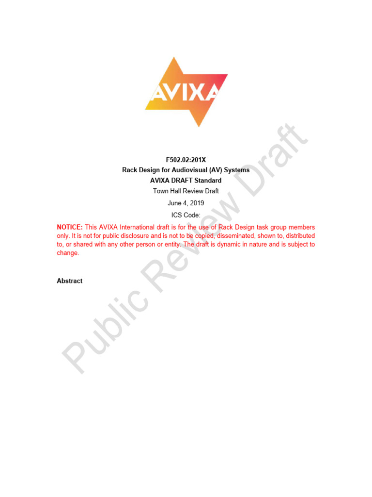 F502.02 201X Rack Design For Audiovisual (AV) Systems AVIXA DRAFT Standard NOTICE Abstract | PDF ...