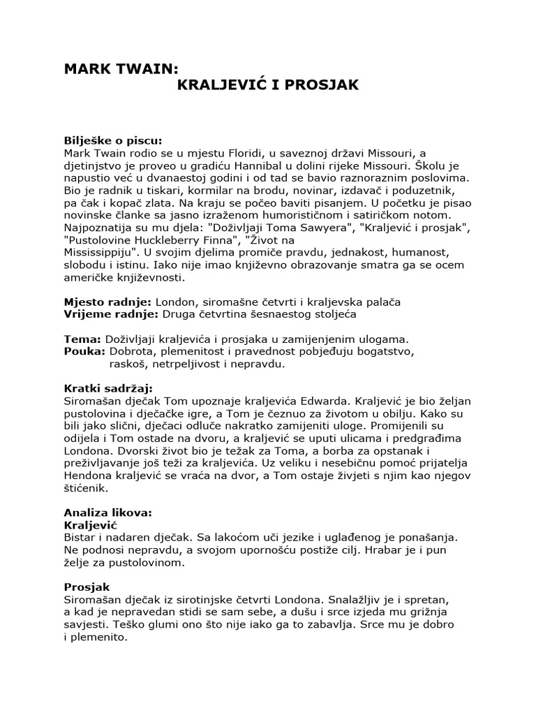 Kraljević I Prosjak 1 | PDF